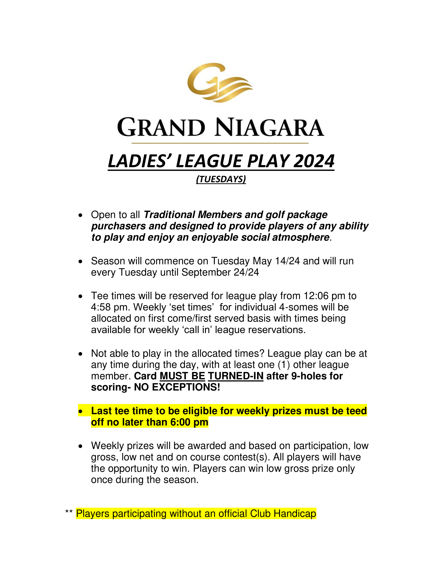 Leagues - Grand Niagara Golf Club