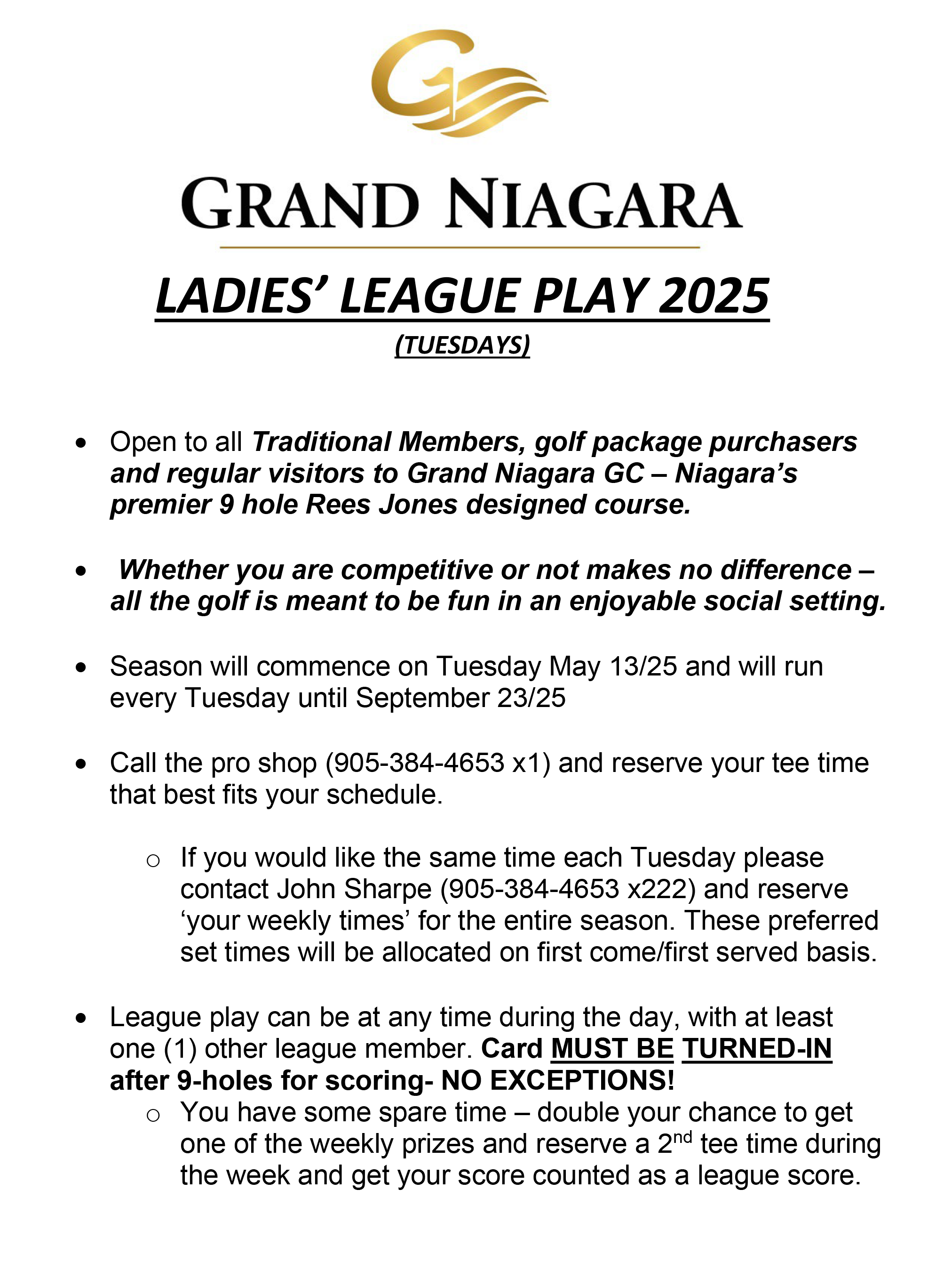 Leagues - Grand Niagara Golf Club
