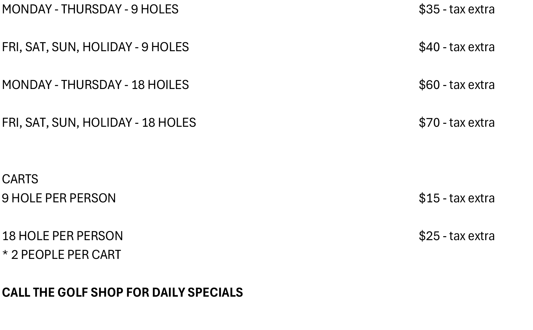 Daily Rates - Grand Niagara Golf Club